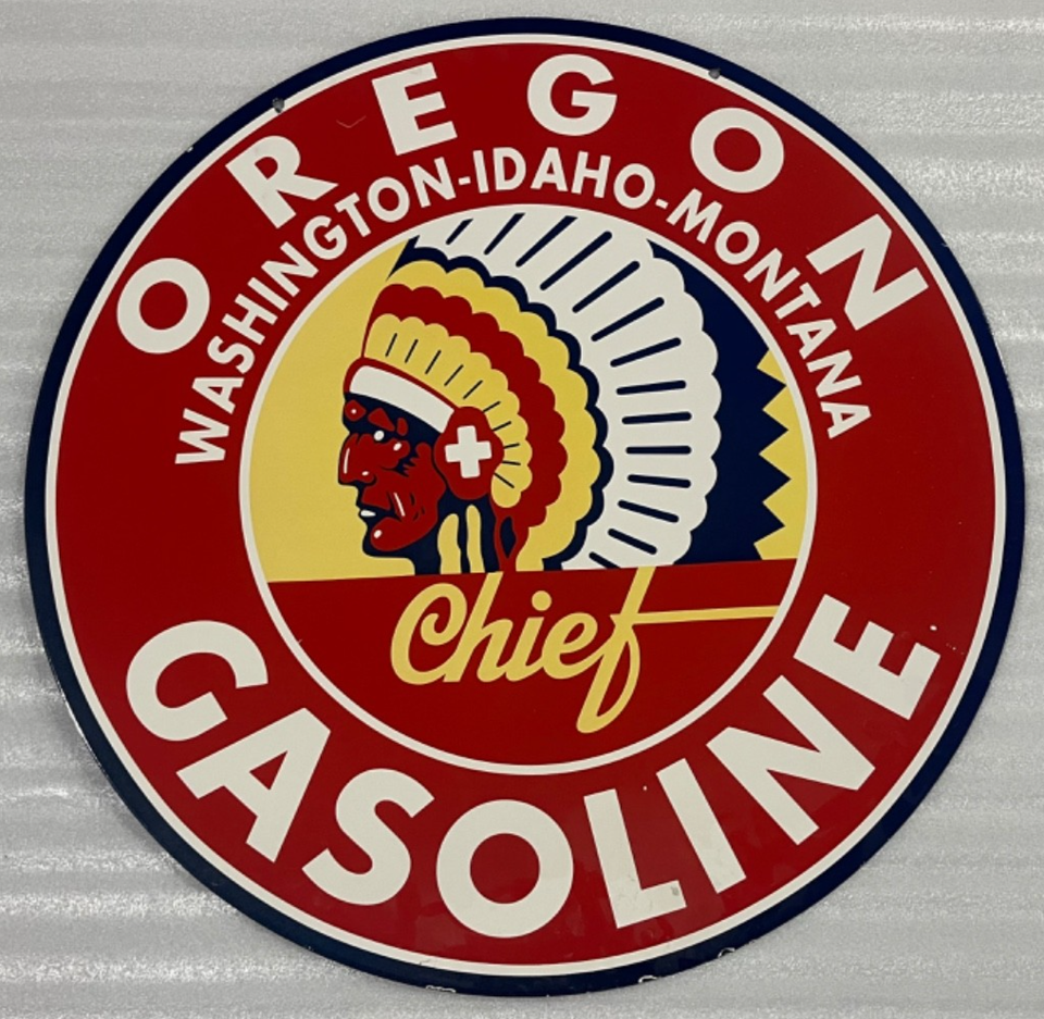 OREGON CHIEF GASOLINE PORCELAIN ENAMEL GAS & OIL SIGN 30" DSP. | eBay