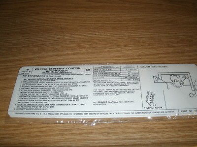 1976 PONTIAC TRANS-AM FIREBIRD 400 4BBL ENGINE EMISSIONS DECAL STICKER ...