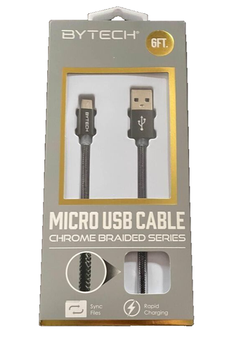MICRO USB CABLE 6ft BYTECH Chrome Braided Series NEW 805112057078| eBay