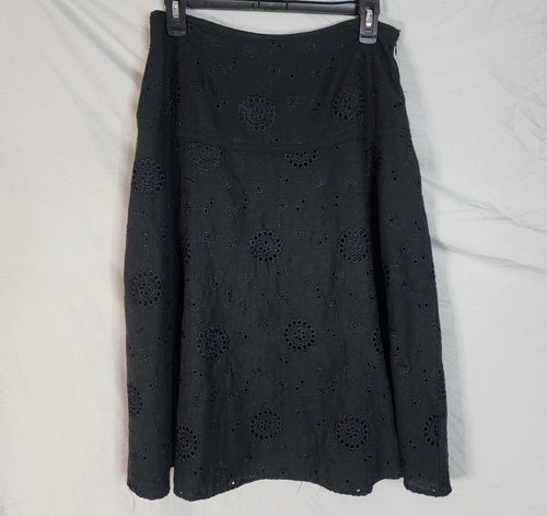 Vtg CAROLE LITTLE Size 6 Black Linen Blend Eyelet Cloth Satin Lined ...