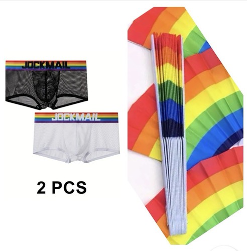 Jockmail 2pair Pride Rainbow Mesh Boxers & Rainbow Fan - Medium - Gay ...