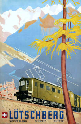 Lotschberg vintage swiss train travel poster repro 16x24 | eBay