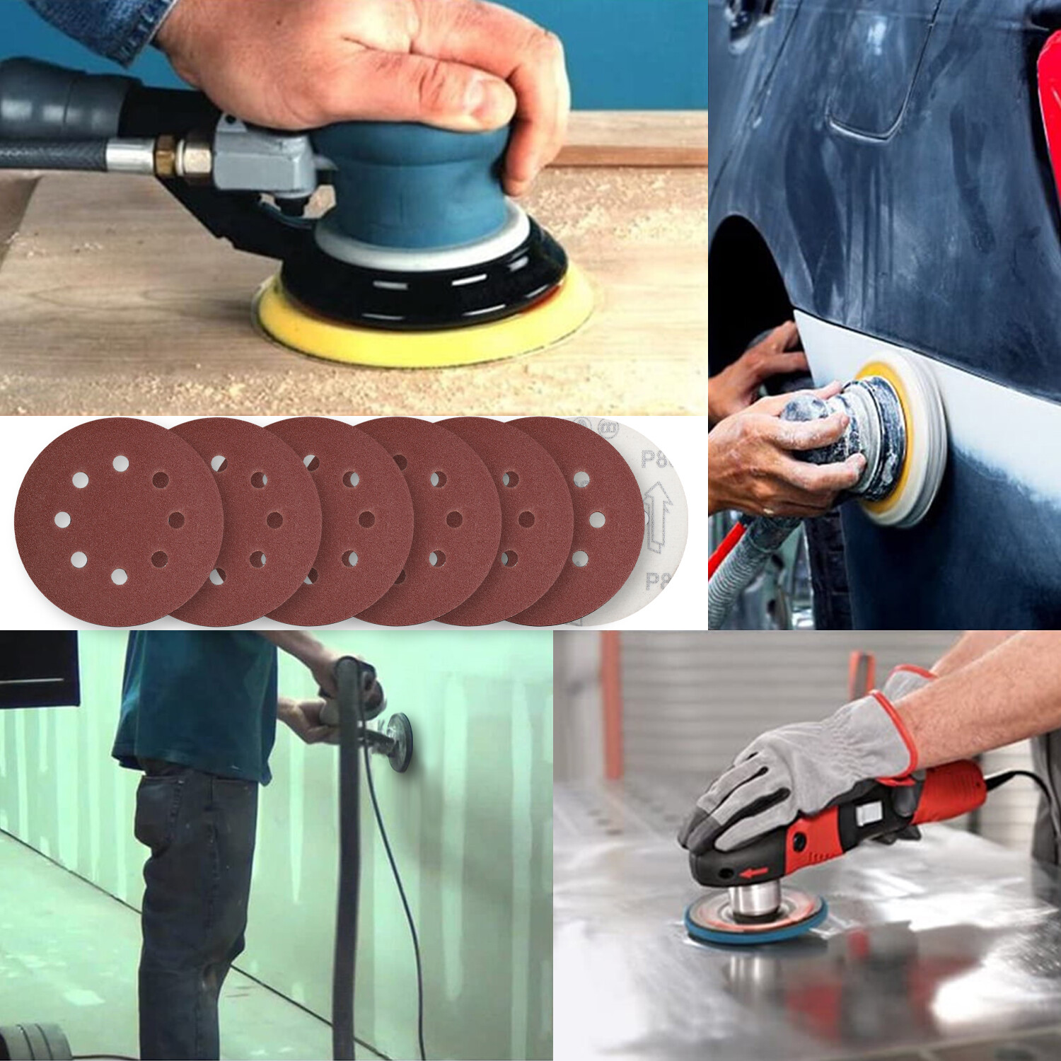 72Pcs 5 Inch 8 Hole Dustless Hook and Loop Sanding Disc Sander Round ...