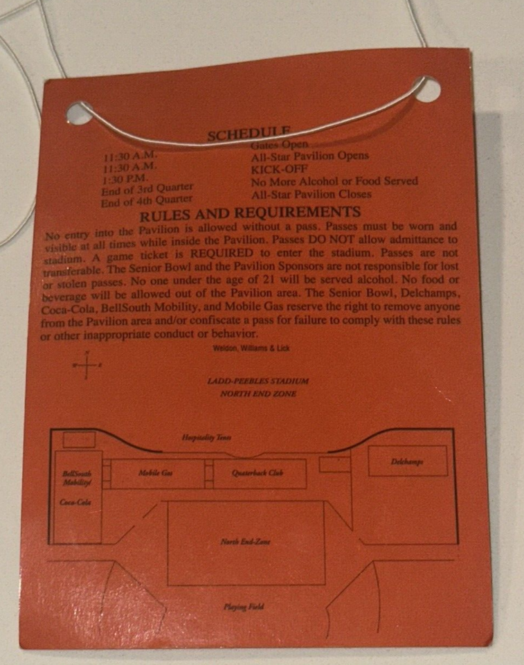Delchamps Senior Bowl Access Pass Badge Ticket Stub 102 NFL Draftees 1 ...