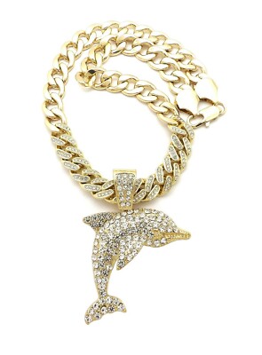Hip Hop YOUNG DOLPH DOLPHIN Pendant & 11mm 20" Half Iced Cuban Chain ...