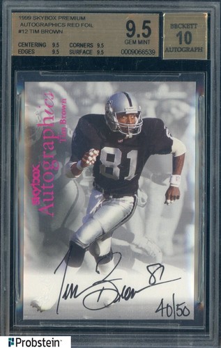 1999 Skybox Premium Autographs Red Foil Tim Brown HOF 40/50 BGS 9.5 w ...