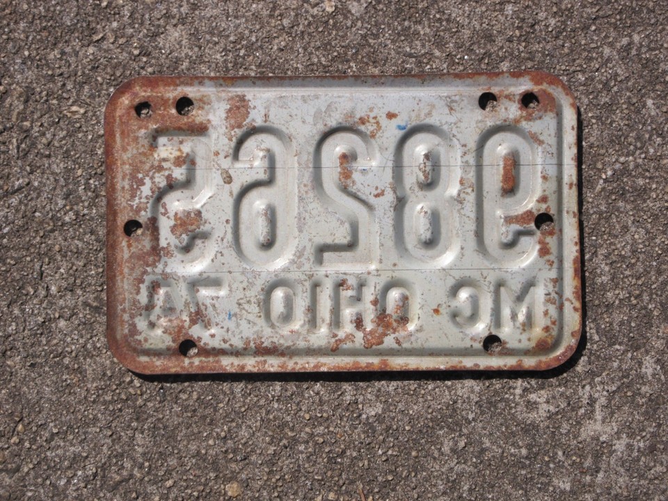 1973 Ohio Motorcycle License Plate OH 98265 Harley Indian Motor Cycle ...