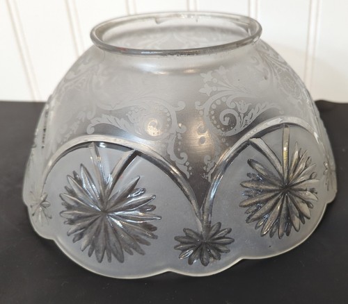Vintage Cut Starburst & Frosted Etched Vines Scroll Glass Lamp Light ...