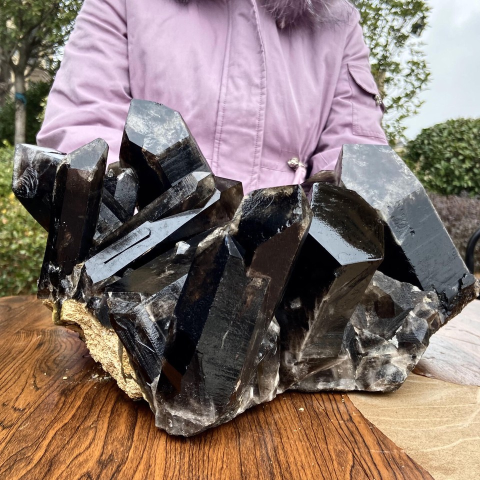 26.69LB High quality black crystal quartz cluster flower - rare ...