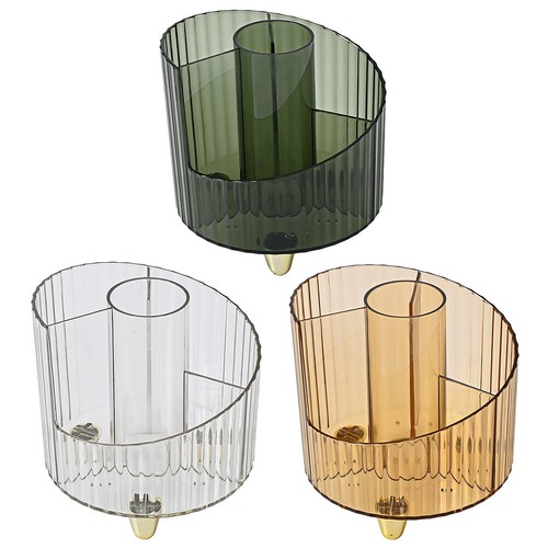 Round Makeup Organizer Transparent Makeup Brush Storage Box 4 Slots for ...