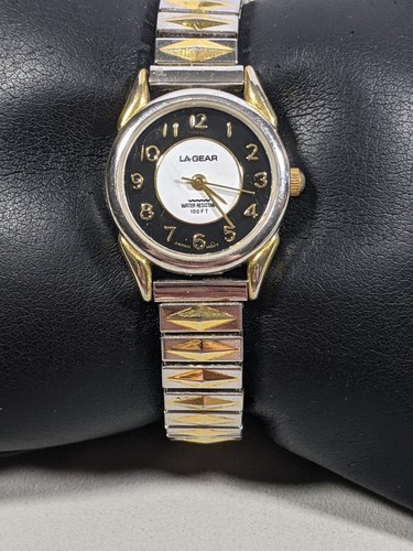 Vintage LA Gear Round Silver Tone Case 23 mm SS Two Tone Stretch Band ...