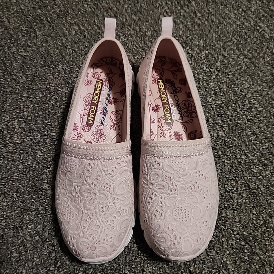 Skechers Women's Slip-On Sneakers Size 7 Light Pink Lace Memory Foam ...