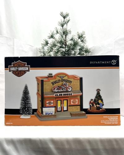 Dept 56 Harley Davidson Motorcycle Clubhouse 3pc Snow Village Club ...