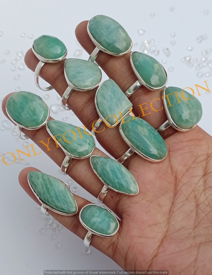 Natural Amazonite Gemstone 925 Sterling Silver Plated Bezel Rings Lot ...