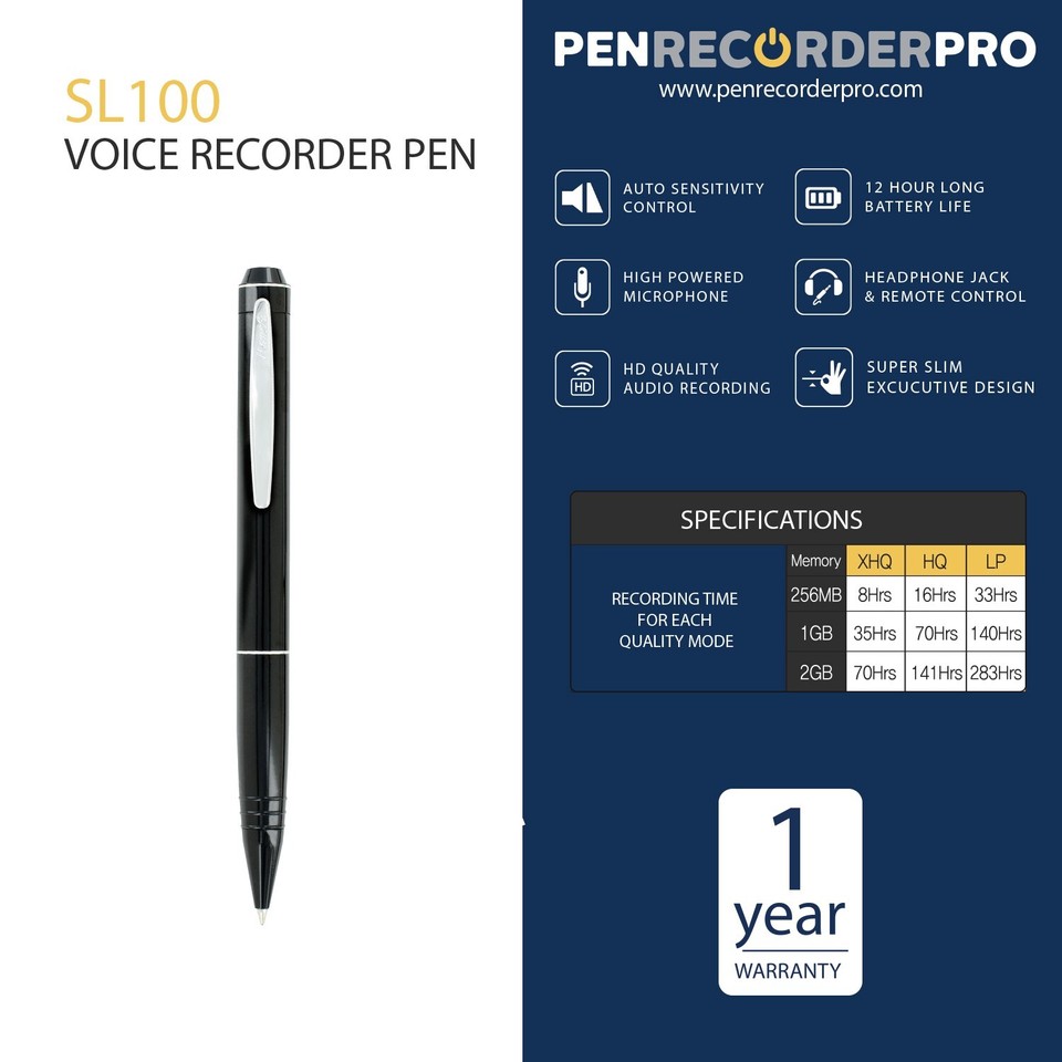SL100 Pen Recorder, Slim Small Audio Recording Pen, Voice Activation | eBay
