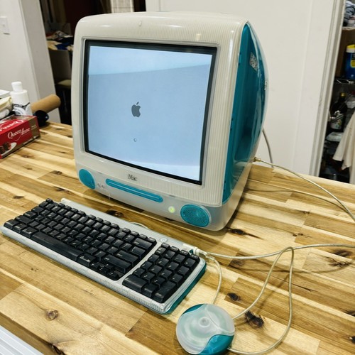 1999 Teal Apple iMac G3 400 MHz 320 MB Computer w Mouse & Keyboard READ ...