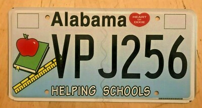 ALABAMA HELPING SCHOOLS EDUCATION TEACHING LICENSE PLATE " VP J 256 ...