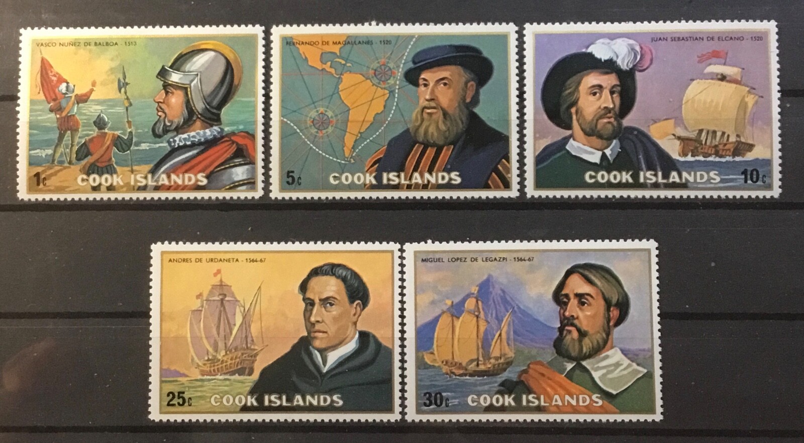 COOK ISLANDS #422-426. 16th CENTURY EXPLORERS OF THE PACIFIC OCEAN. MNH ...