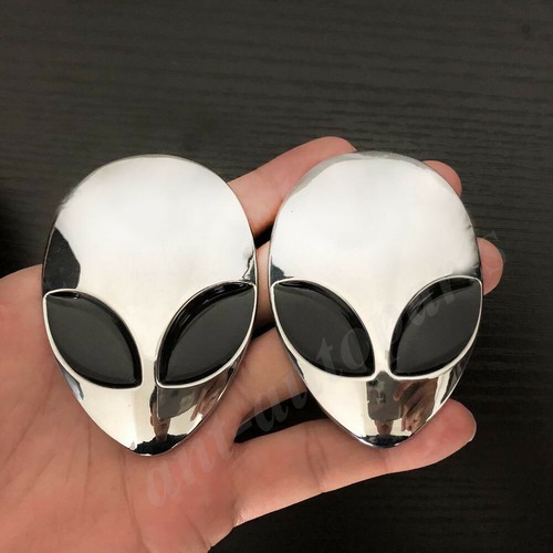 2x 3D Big Chrome Alienware Alien Head UFO Car Trunk Emblem Badge Decal ...