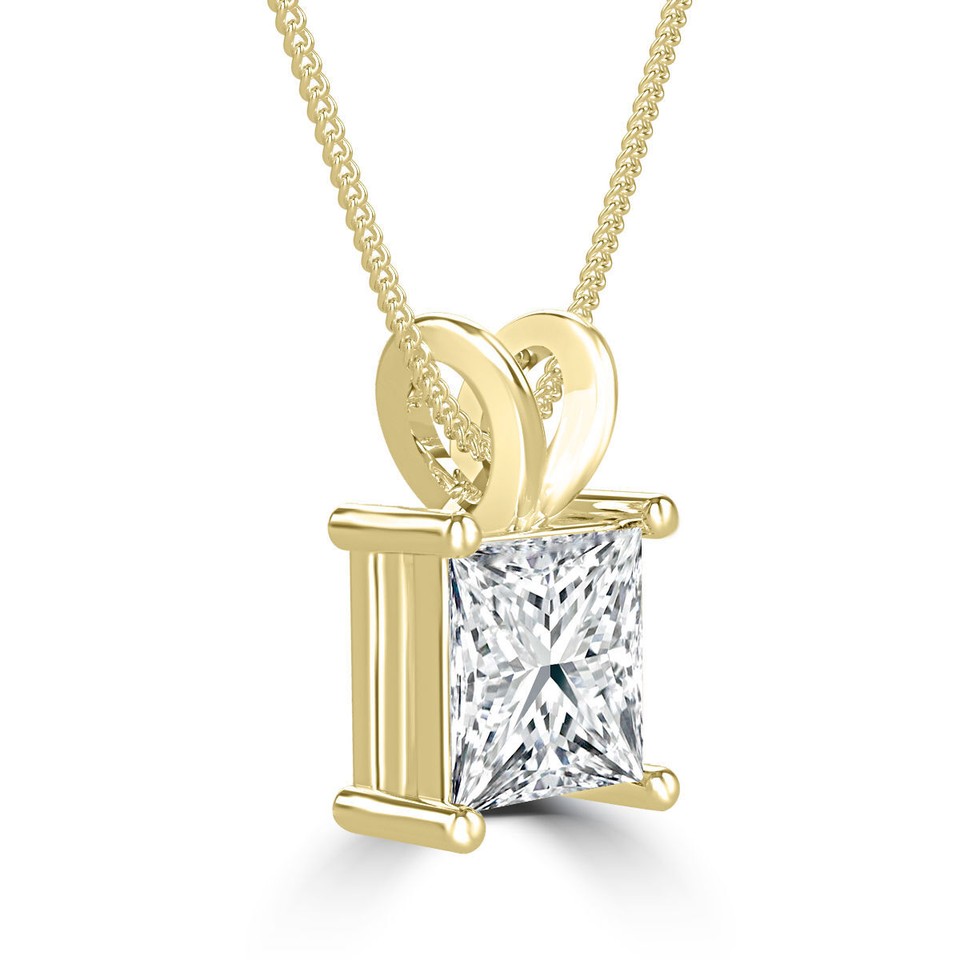 New 14KT White Gold Princess Cut Solitaire Diamond Pendant Necklace 1. ...