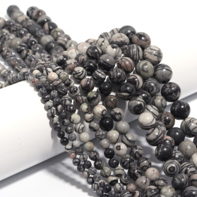 Natural Stone Black Network Round Spacer Beads Jewelry Making 4 6 8 10 ...