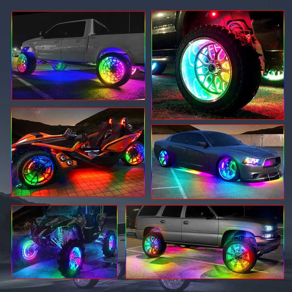 MICTUNING 4x 15" Inch Wheel Ring Lights 2-Row RGB-IC Dream Color Car ...