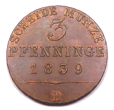 Germany 1839 D Prussia 3 Pfennig CH MS RB BEAUTY Wilhelm IV LUSTROUS ...