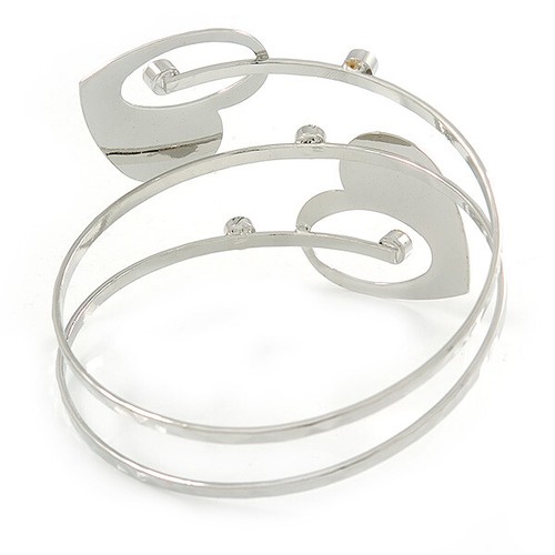 Silver Plated Hammered Double Heart Armlet Bangle - 27cm L | eBay