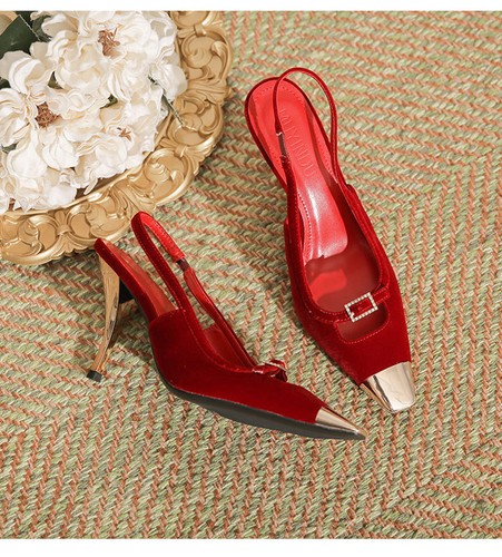 Womens Pump Fashion Wedding High Heel Square Toe Red Slim Heel Sandals ...