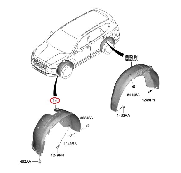 Fender Liner Front Right Side Genuine Hyundai Santa FE 2019-2020 ...