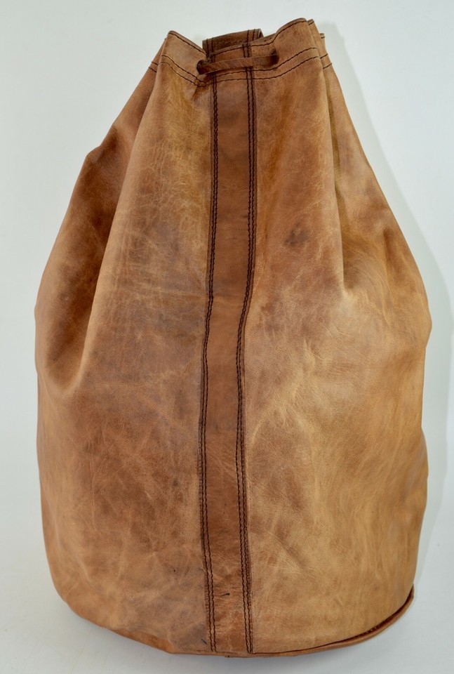 Organic Leather Drawstring Bucket Duffel Bag Backpack Rucksack Moroccan ...