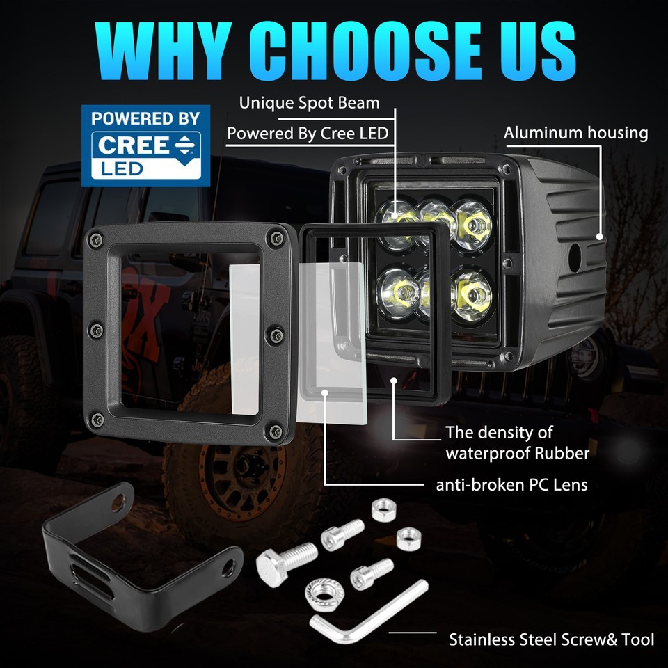 2X 3" 120W Cree LED Pods Work Light Bar Spot Cubes Off Road Driving ...