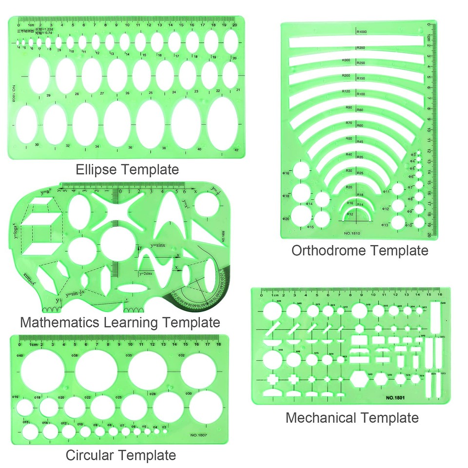 11PCS Geometric Drawing Templates - Plastic Clear Ruler Shapes - for ...