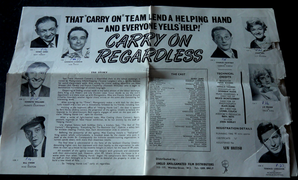 Carry On Regardless Promo Poster & Sales Brochure.Merchandise Advert ...