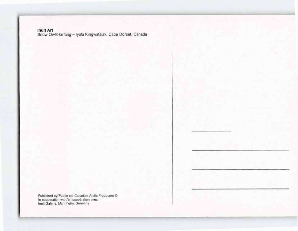 Postcard Inuit Art Snow Owl/Harfang Cape Dorset Canada | eBay UK