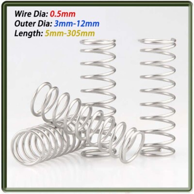 10 Pcs 304 Stainless Steel Spring Compression Pressure Springs 0.5mm ...