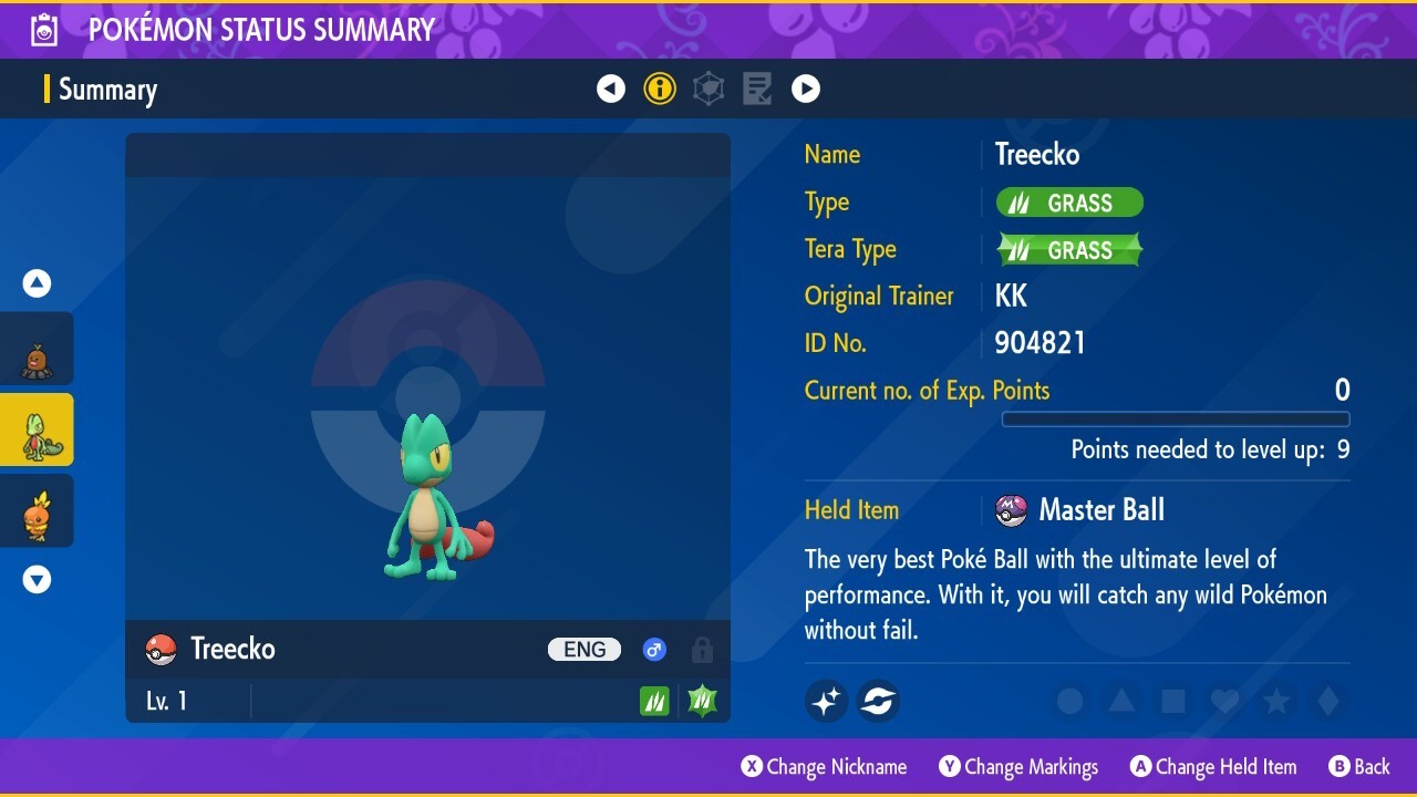 Shiny Treecko 6IV Lv. 1 Modest Nature Hoenn Starter Pokemon Scarlet ...