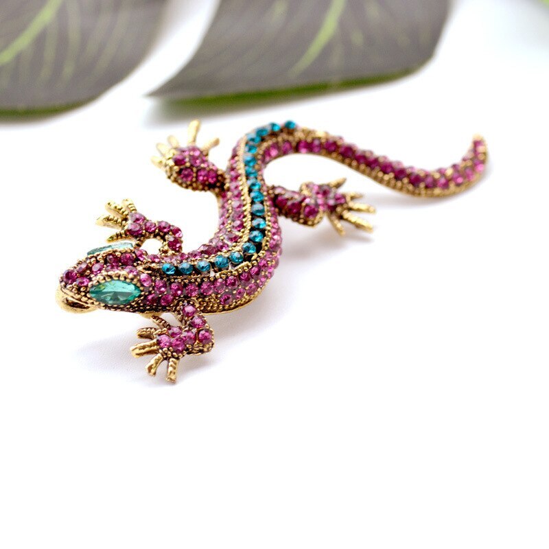 Vintage Crystal Lizard Brooch Pin Colorful Geckos Animal Brooches ...