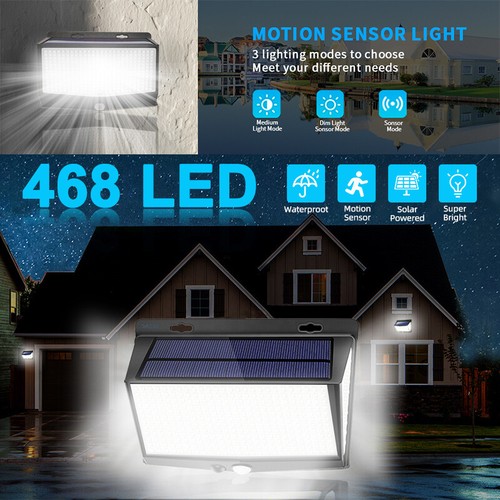 468 LED Outdoor Solar Wall Light IP65 Waterproof PIR Motion Sensor ...