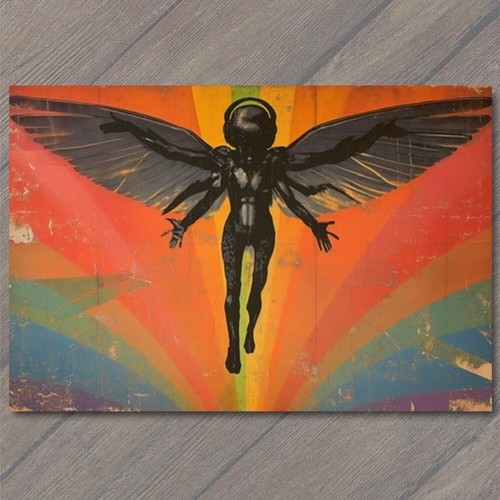 POSTCARD Alien Rainbow Winged Black Monster Weird Creepy Scary Unusual ...