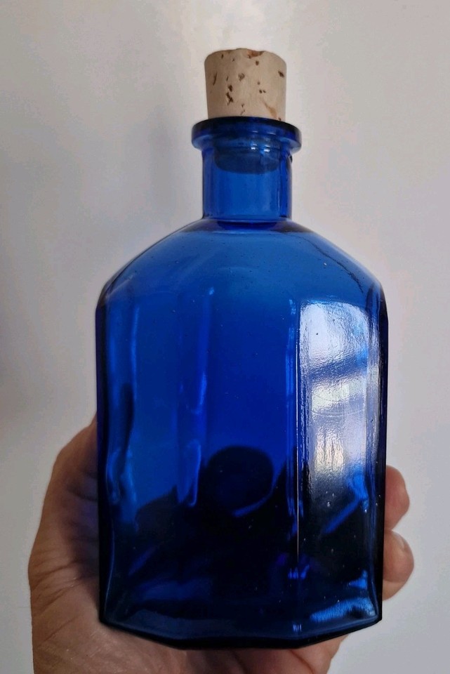 Vintage Mind Art Studio Cobalt Hexagonal Glass Bottle 6" Tall with Cork ...