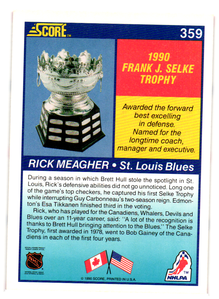 1990-91 Score Hockey Card Rick Meagher St. Louis Blues #359 | eBay