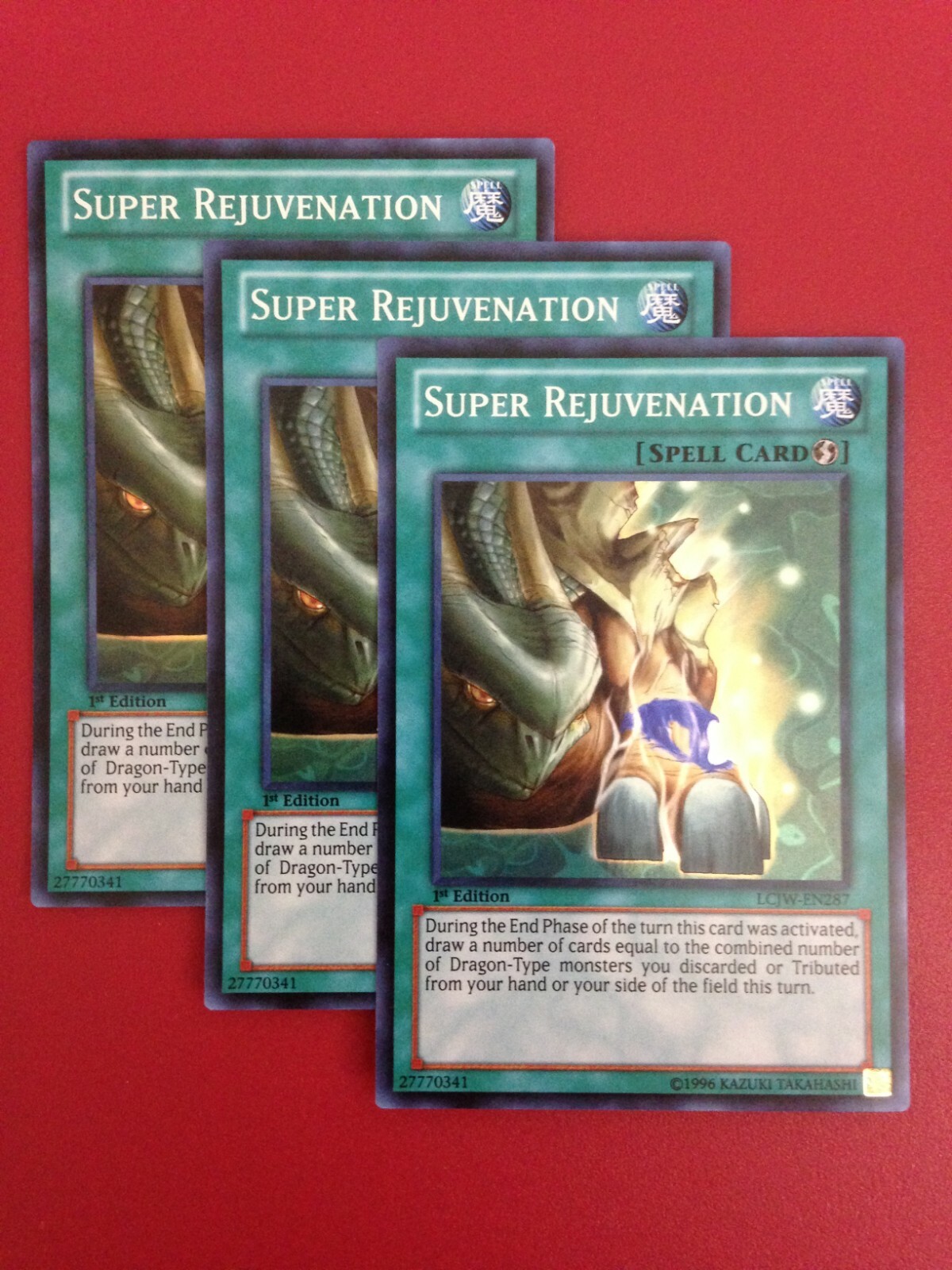 3x Yugioh LCJW-EN287 Super Rejuvenation Super Rare 1st Edition NM Near ...