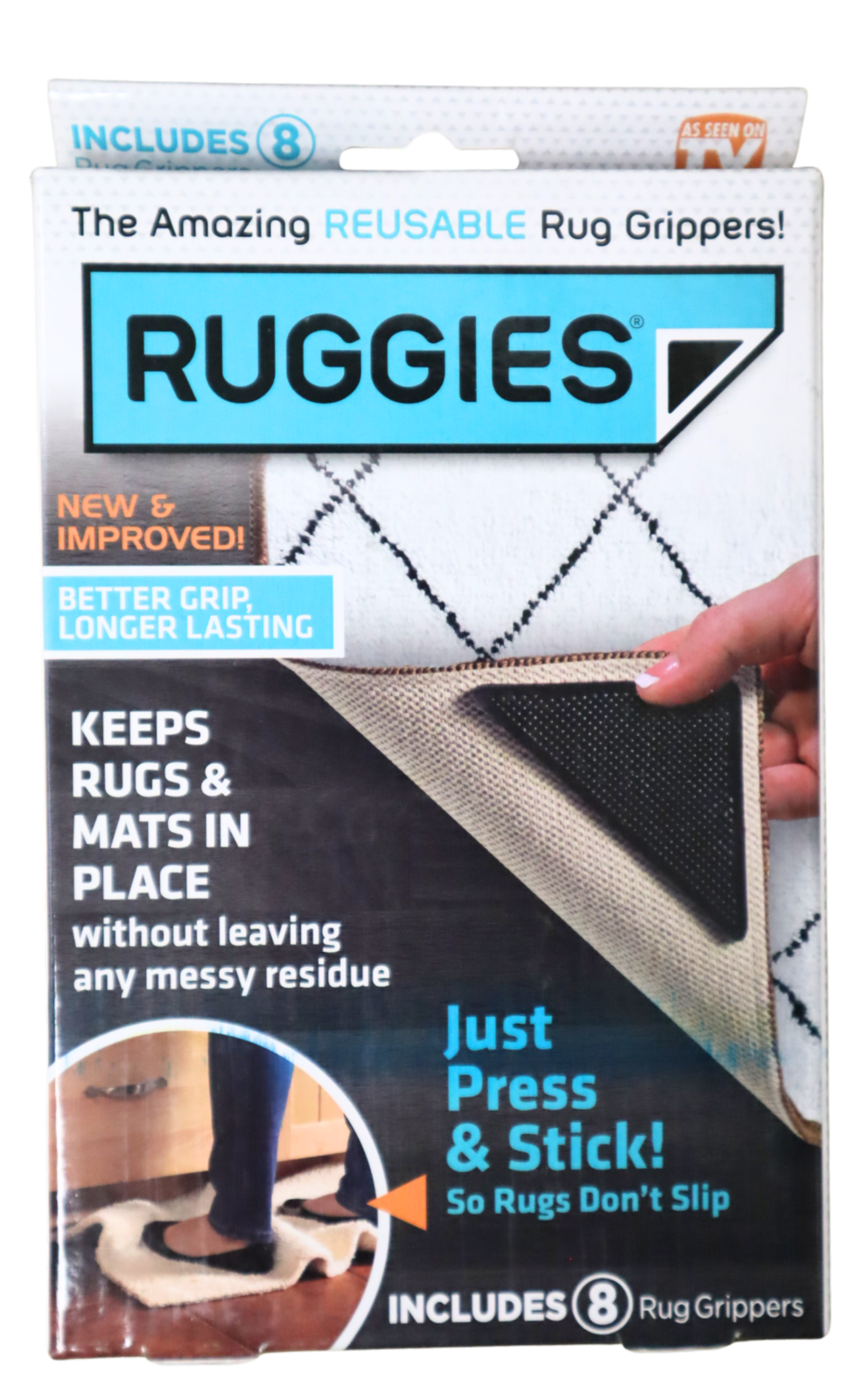 Ruggies Reusable Rug Grippers 8 Pack Stopper Pad Washable Carpet Floor ...