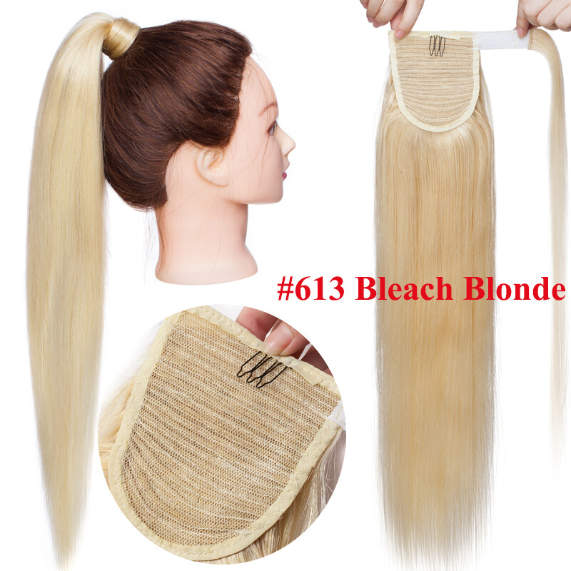 100% Real Remy Human Hair Ponytail Extensions Wrap Around Clip in ...