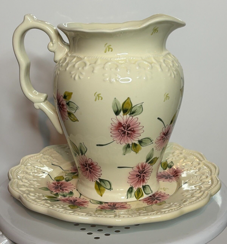 Vintage Rite of Spring Pink Floral Water Jug Pitcher Hanging Plate ...