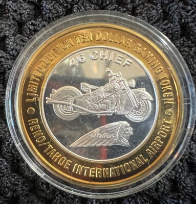 $10 Silver Strike .999 Fine Reno/Tahoe Indian Chief Motorcycle Casino ...