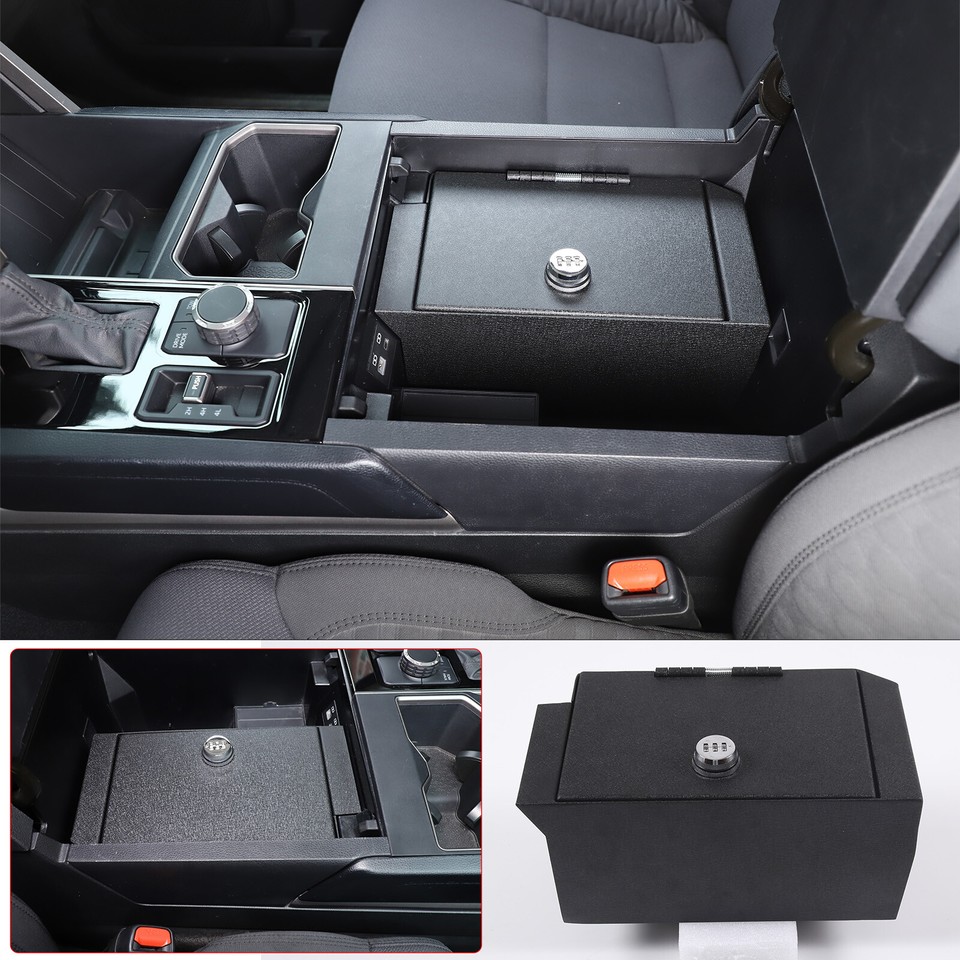 Black Center Console Safe Storage Box WIth Lock Box For Toyota Tundra ...