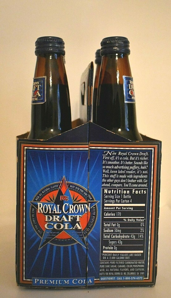 Royal Crown Draft Cola 4-Pack Rare Amber Glass Bottles in Carton Rare ...