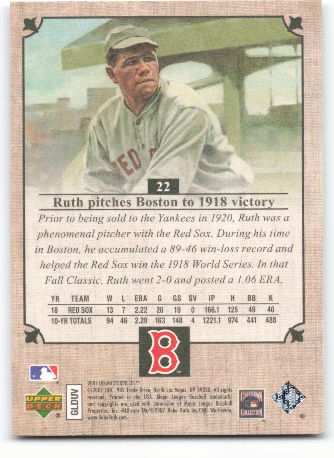 2007 UD Masterpieces #22 Babe Ruth Boston Red Sox Baseball Card NM-MT ...